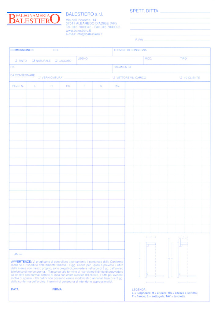 Moduli d'ordine - Falegnameria Balestiero srl